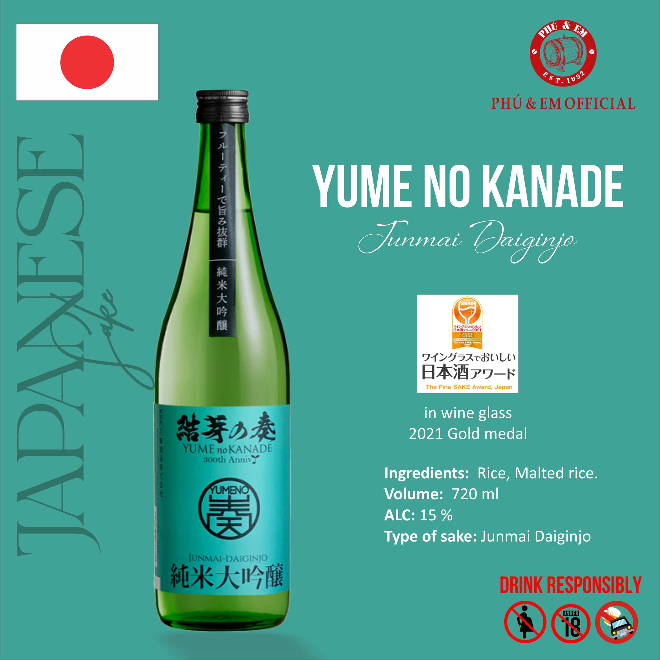 Rượu Sake Nhật Yumenokanade Junmai Daiginjo 720ml – PHU EM FOOD & WINE